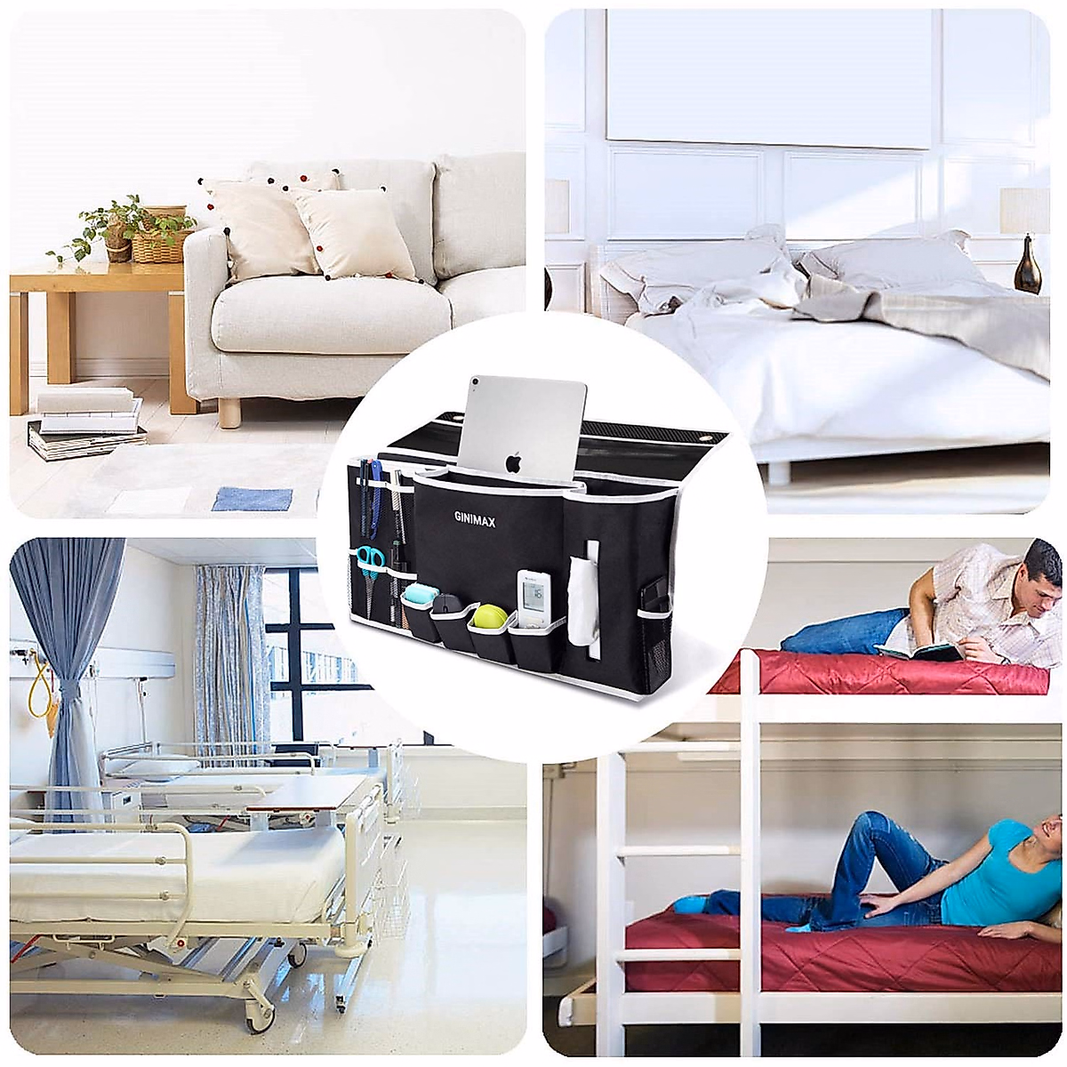 GINIMAX Bedside Caddy - Dorm Room Essentials | Large Size 23"x12" | Under Couch Mattress | Bedside Storage Organizer for TV Remote Control, Mobile Phones, Magazines, Laptops, Glasses