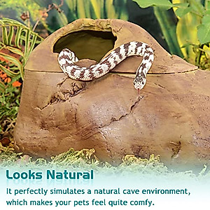 Antidious Snake Hide Cave for Gecko Shedding, Natural Rock Look Hideout, Reptiles Egg-Laying Shelters, Suitable for Ball Python,Corn Snake, Green Snake and Gecko, L Size