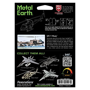 Fascinations Metal Earth UH-1 Huey Helicopter Color 3D Metal Model Kit Bundle with Tweezers