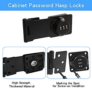 Suiwotin 1pc Hasp Lock Latch with Password Lock, Cabinet Hasp Latch Lock, Metal Security Lock Hasp for Small Door, Cabinet Door, Closet Door (Black)