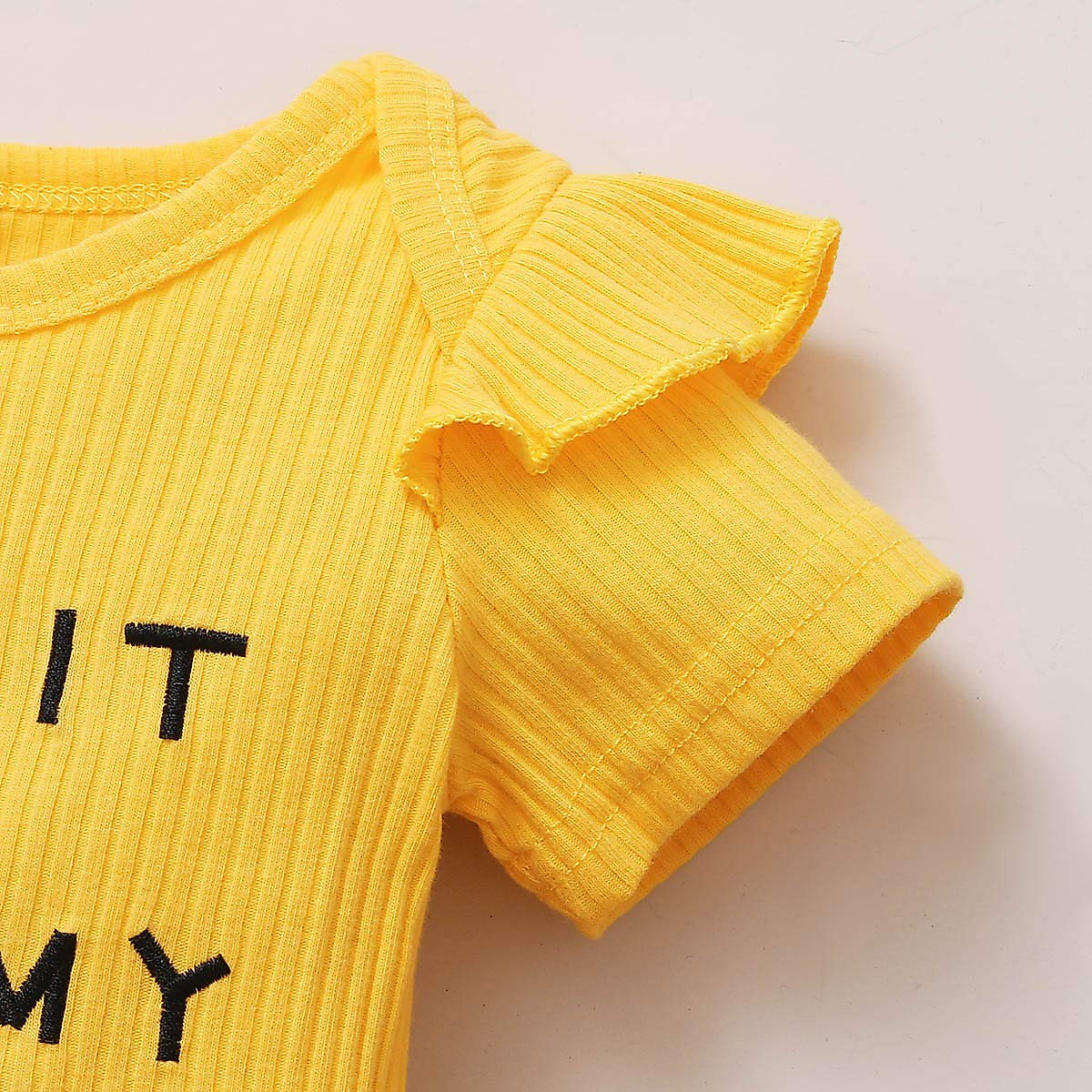 MIEKISA Newborn Baby Girls Three-piece Suit T Shirt Rompers Pants Headband Infant Outfit Clothing Sets Bodysuit (Yellow, 3 Months)