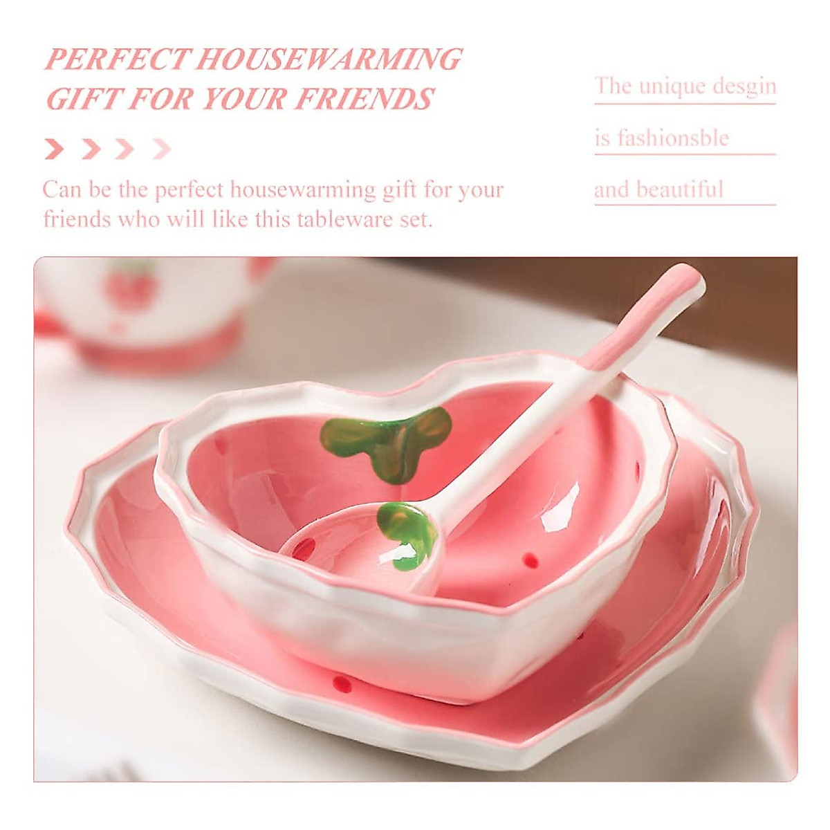 UPKOCH Sushi Dishes Ceramic Dessert Plate Heart Shape Salad Bowl Cute Strawberry Fruit Appetizer Serving Bowl Sushi Dinner Plate Snack Serving Platter Jewelry Dish with Spoon Sushi Making Kit