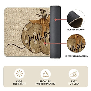 Artoid Mode Polka Dot Pumpkin Maple Leaf Fall Kitchen Mats Set of 2, Thanksgiving Home Decor Low-Profile Kitchen Rugs for Floor - 17x29 and 17x47 Inch