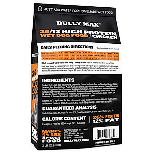Bully Max Wet Dog Food - Instant Fresh Dehydrated High Protein Soft Puppy & Adult Dog Food with Chicken - Healthy Muscle Growth for Small & Large Breeds - 2 Dry Pounds (Makes 5.5 lbs. of Wet Food)
