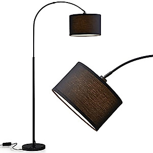 Arc Floor Lamp, Dimmable Floor Lamp Black Morden Standing Lamp with Adjustable Hanging Shade Over Couch Tall Reading Light Curved Floor Lamp with Marble Base for Living Room, Bedroom, Office