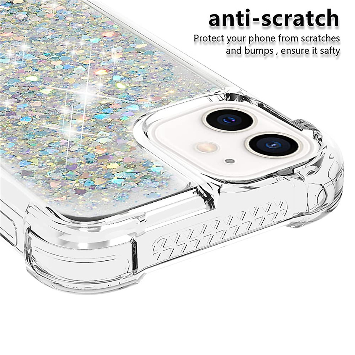 COTDINFOR Compatible with iPhone 12 Mini Case Glitter Liquid Cute Clear Phone Case Floating Quicksand Shockproof Protective Bumper Silicone Soft TPU Case for iPhone 12 Mini 5.4 Inch Love Sliver YB