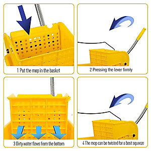 Mop Bucket with Wringer on Wheels, Commercial Mop Bucket with 20 Quarts Mop Bucket & Side Wringer Combo, Mop and Bucket with Wringer Set for Home (2PCS Yellow)