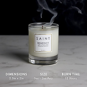 SAINT Benedict Scented Votive Candle with Prayer, Prayer Coin, and Holy Oil, Saint of Peace and Protection from Evil, Soy Coconut Aromatherapy Candle with 15 Hour Burn Time, Holiday Gift-Ready Box