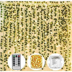 18 Pcs 118ft Artificial Ivy Garland Fake Vines Plants Vine with 200 Led String Lights and Remote Control for Bedroom Garden Home Kitchen Office Outdoor Wall Decor