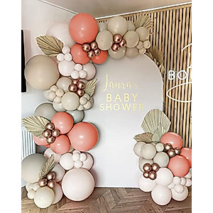 Boho Baby Shower Decorations, SKEFOLI 88PCS Pink Balloon Arch Kit with Beige Brown Double Stuffed Balloons Rose Gold Balloons Boho Balloon Garland for Birthday Party Bridal Shower Valentine Wedding