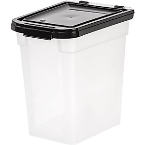IRIS USA 10 Lbs / 12.75 Qt WeatherPro Airtight Pet Food Storage Container, for Dog Cat Bird and Other Pet Food Storage Bin, Keep Pests Out, Keep Fresh, Translucent Body, BPA Free, Clear/Black