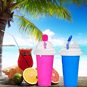 Slushy Maker Cup,Slushy Maker Squeeze Cup,Quick Frozen Smoothies Cups Frozen Magic Cup,Summer Juice Ice Cream Cup,DIY Homemade Smoothie Cups,Reusable Silicon Ice Cup with Straw Spoon 2PCS Blue+Red