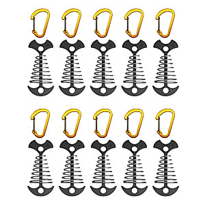 NACETURE Deck Anchors Pegs with Carabiners - Tie Down Anchor Rope Tensioner | Rope Tent Tie Down Stakes Clips, Canopy Tent Anchors Outdoor Camping Tent Accessories 10 Pack (Black)