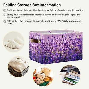 AUUXVA Storage Basket Purple Lavender Field Storage Cube Box Durable Canvas Collapsible Toy Basket Organizer Bin with Handles for Shelf Closet Bedroom Home Office
