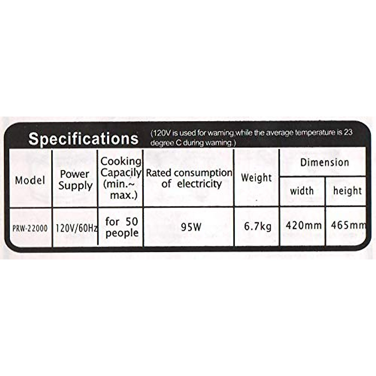Pantin Commercial Electric Rice Warmer (Warm Function only, not a Cooker) - (For Measurement Purpose: 50 Cup Raw/100 Cup Cooked) 120V, 95W, NSF, ETL Listed