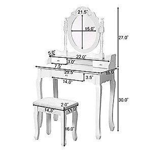 SPSUPE Click Image to Open expanded View Vanity Set with Oval 360° Rotating Mirror, Makeup with3 Storage Drawers, Painted Finish,Removable Top, Wooden Dressing Table, White