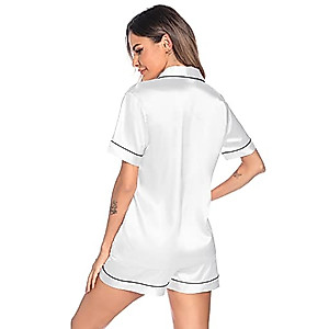 SWOMOG Women's Silk Satin Pajamas Set Soft Top and Shorts Button Down Pj Set 2 Piece Sleepwear White