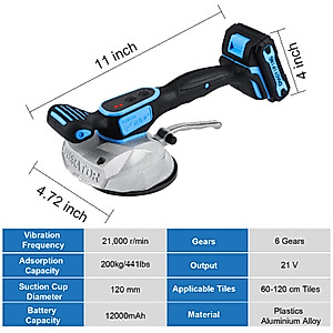 Tile Vibration Machine Installation Tool - YSJWAER Tiling Suction Cup for Leveling Handheld Vibrator 6 Speeds 21V 12000mAh 21000r/min