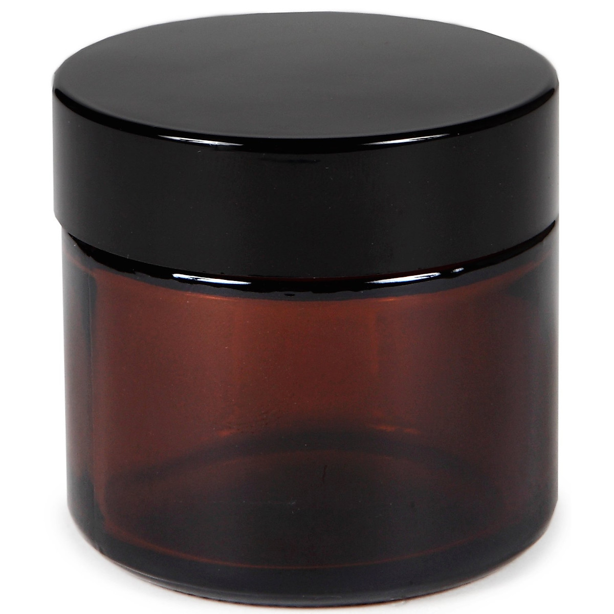 Vivaplex, 12, Amber, 2 oz, Round Glass Jars, with Inner Liners and black Lids