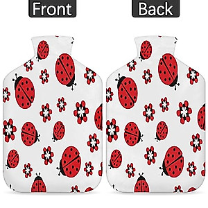 Red Ladybug Pattern Hot Water Bottle with Cover 2L Large Hot Water Bag for Menstrual Cramps, Neck and Shoulder Pain Relief, Hot Cold Therapy, Hand Feet Warmer