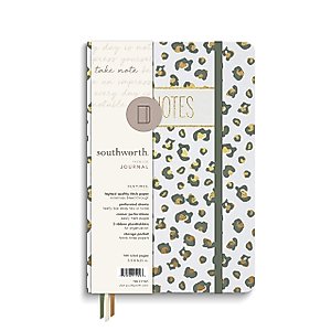 Southworth Premium Journal, 5.5” x 8.25”, Sage Cheetah Design, Premium 28lb/105gsm Paper, Perforated Sheets and Page Corners, 3 Ribbon Placeholders, 80 Ruled Sheets/160 Ruled Pages (91929)
