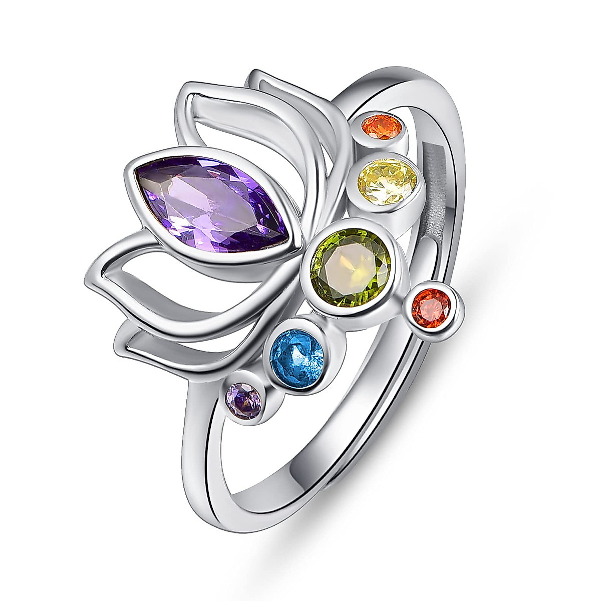 TANGPOET Chakra Rings for Women Lotus Flower Adjustable Rings S925 Sterling Silver Healing Jewelry Reiki Meditation Gifts for Her Yoga Lovers