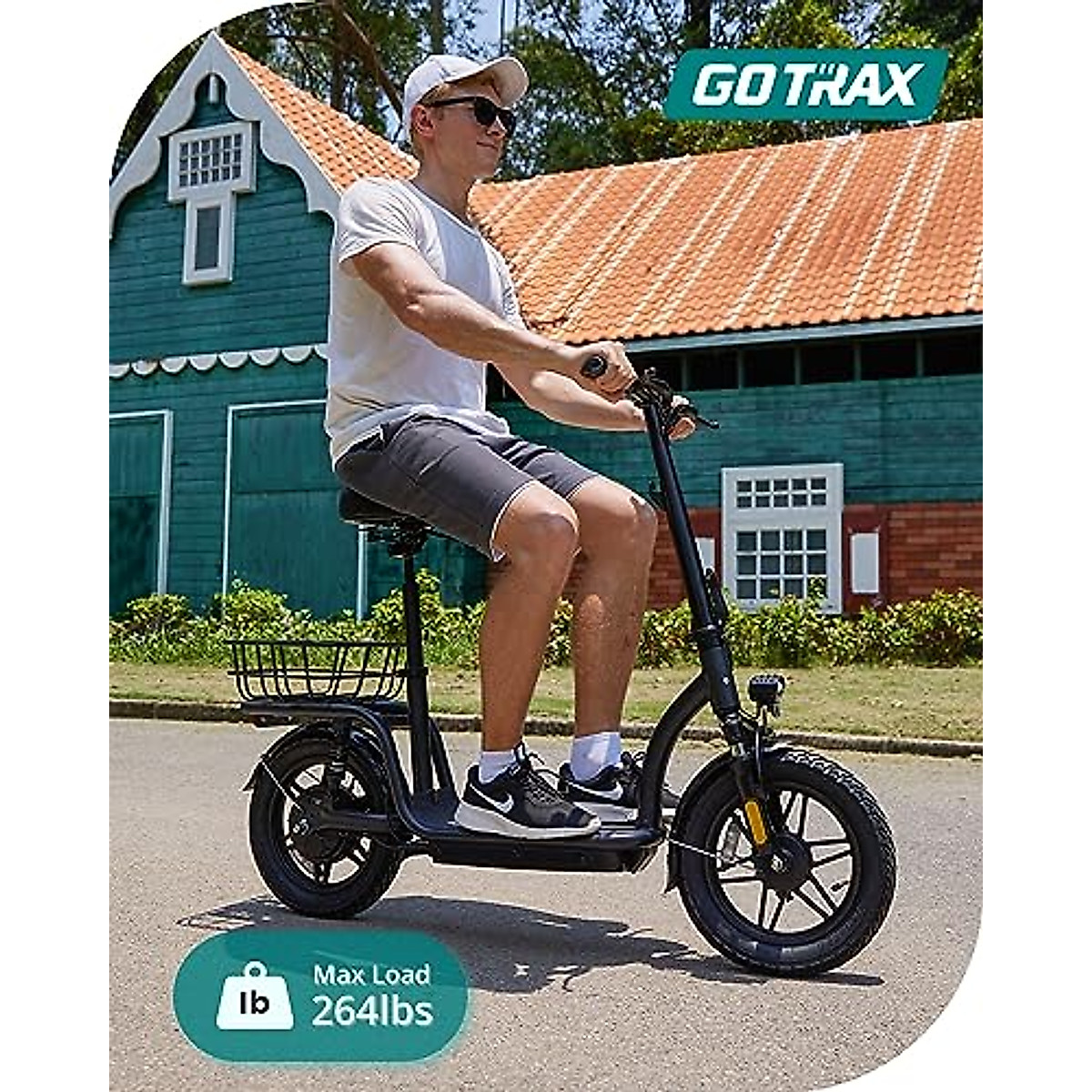 Gotrax FLEX ULTRA Electric Scooter with Seat for Adult Commuter,25 Miles Range&20Mph Power by 500W Motor, Folding Scooter with 14" Pneumatic Tire&Comfortable Wider Deck, E-Bike with Carry Basket Black
