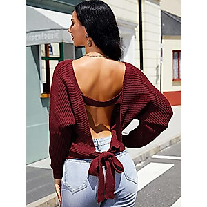 ZAFUL Women's V Neck Cropped Sweater Ribbed Knit Pullover Tops Sexy Drop Shoulder Jumpers C-red