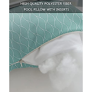 Recliner Head Pillow Ledge Loungers Chair Pillows with Insert Moroccan Texture Teal Gradient Lumbar Pillow with Adjustable Strap Outdoor Waterproof Patio Pillows for Beach Pool Chair, 2 PCS