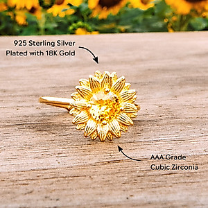 STORYJEWELLERY Story Jewellery Sunflower Ring for Women, Gold Plated Sunflower Ring for Girl, You Are My Sunshine Ring for Women, Birthday Christmas Valentines Gifts Rings for Girls(all, silver 10)