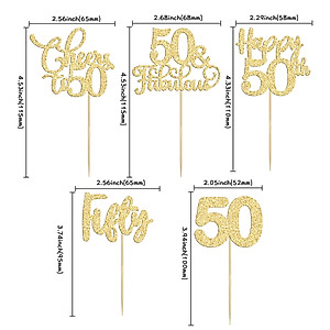 30 Pack Happy 50th Birthday Cupcake Toppers Gold Glitter Fifty Cheers to 50 Years Old Birthday Cupcake Picks for 50th Birthday Anniversary Party Cake Decorations Supplies
