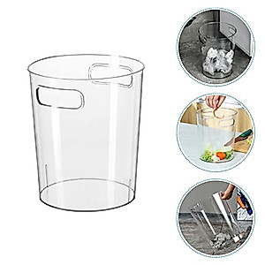 FOMIYES Clear Acrylic Trash Can Wastebasket Trash Bin with Handle Round Garbage Container Bin Small Plastic Wastebasket for Bathroom Bedroom Kitchen Home Office Dorm