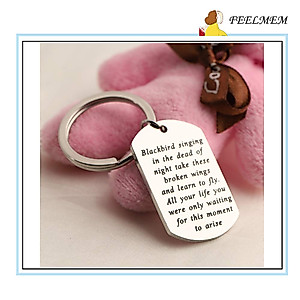 FEELMEM Song Lyrics Art Jewelry Blackbird Singing Song Quote Keychain Blackbird Singing in the Dead of Night Inspirational Gifts (keychain-Blackbird)