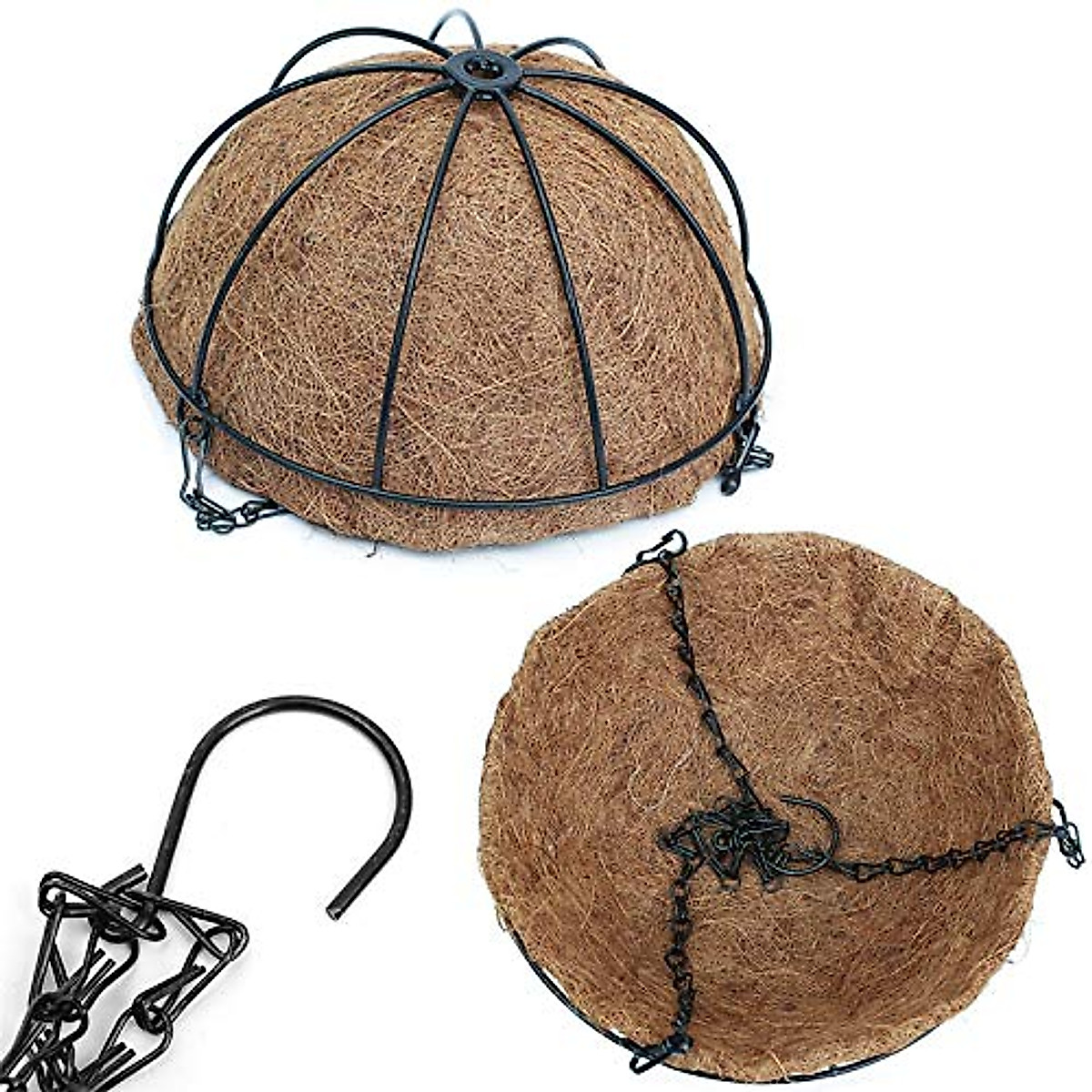 LUCCK Hanging Planters Basket Set of 3 Hanging Flower Pots 10 Inch Chain Round Wire Plant Holder with Coco Coir Liner Garden Watering Hanging Baskets for Patio Garden Outdoor