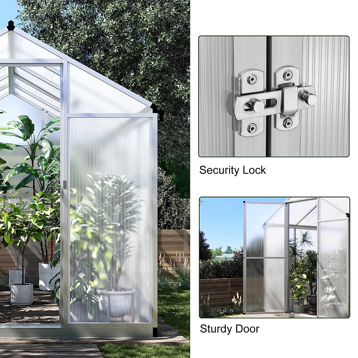 6x10 FT Greenhouse for Outdoors, Polycarbonate Greenhouse with Quick Setup Structure and Roof Vent, Aluminum Large Walk-in Greenhouse for Outside Garden Backyard, Silver
