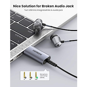 UGREEN USB to Audio Jack USB External Sound Card 3.5mm Audio Adapter 2 in 1 USB A to Aux TRRS Headphone Adapter Microphone Stereo Jack Aluminum Compatible with PS5 PC Windows Mac Linux Laptop Desktop