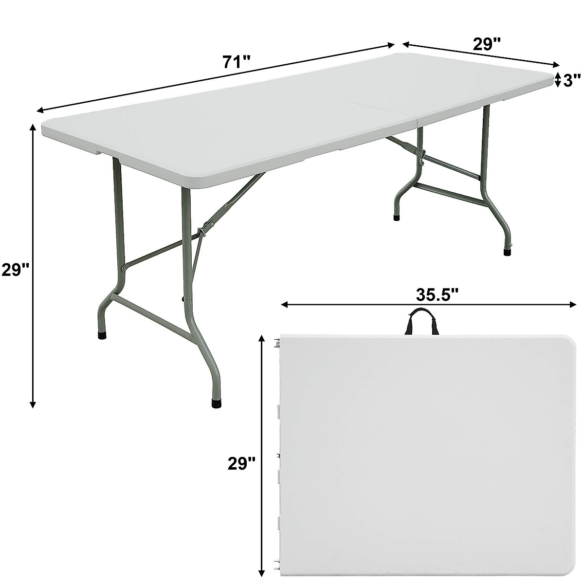 FORUP 6ft Table, Folding Utility Table, Fold-in-Half Portable Plastic Picnic Party Dining Camp Table (White)