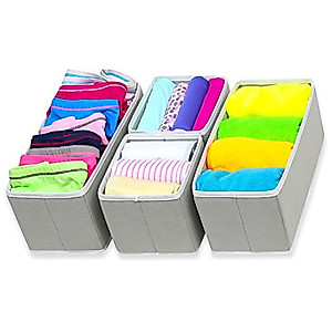Simple Houseware Foldable Cloth Storage Box Closet Dresser Drawer Divider Organizer Basket Bins for Underwear Bras, Gray (Set of 4)