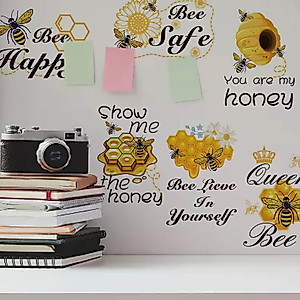 CRASPIRE 8 Sheets Bee Wall Decals Honey Window Clings Self-Adhesive Sunflower Wall Sticker Inspirational Quotes Decor Peel and Stick for Home Office Nursery Birthday Party Fridge Bedroom Bathroom