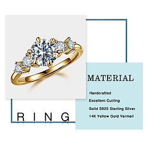 MOOSEA 1.2ct Moissanite Side Stone Rings for Women, D Color VVS1 Clarity Lab Grown Diamond Rings 14K Yellow Gold Vermeil 5 Stone Moissanite Anniversary Rings for Women Jewelry Gifts