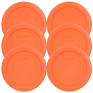 Pyrex Orange 2 Cup Round Storage Cover #7200-PC for Glass Bowls (6 Pack)