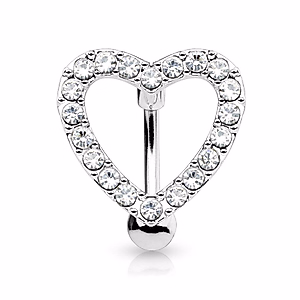 Forbidden Body Jewelry Belly Button Rings Pave CZ Crystal Heart Reverse Hinged Top Down Belly Rings Surgical Steel 14G