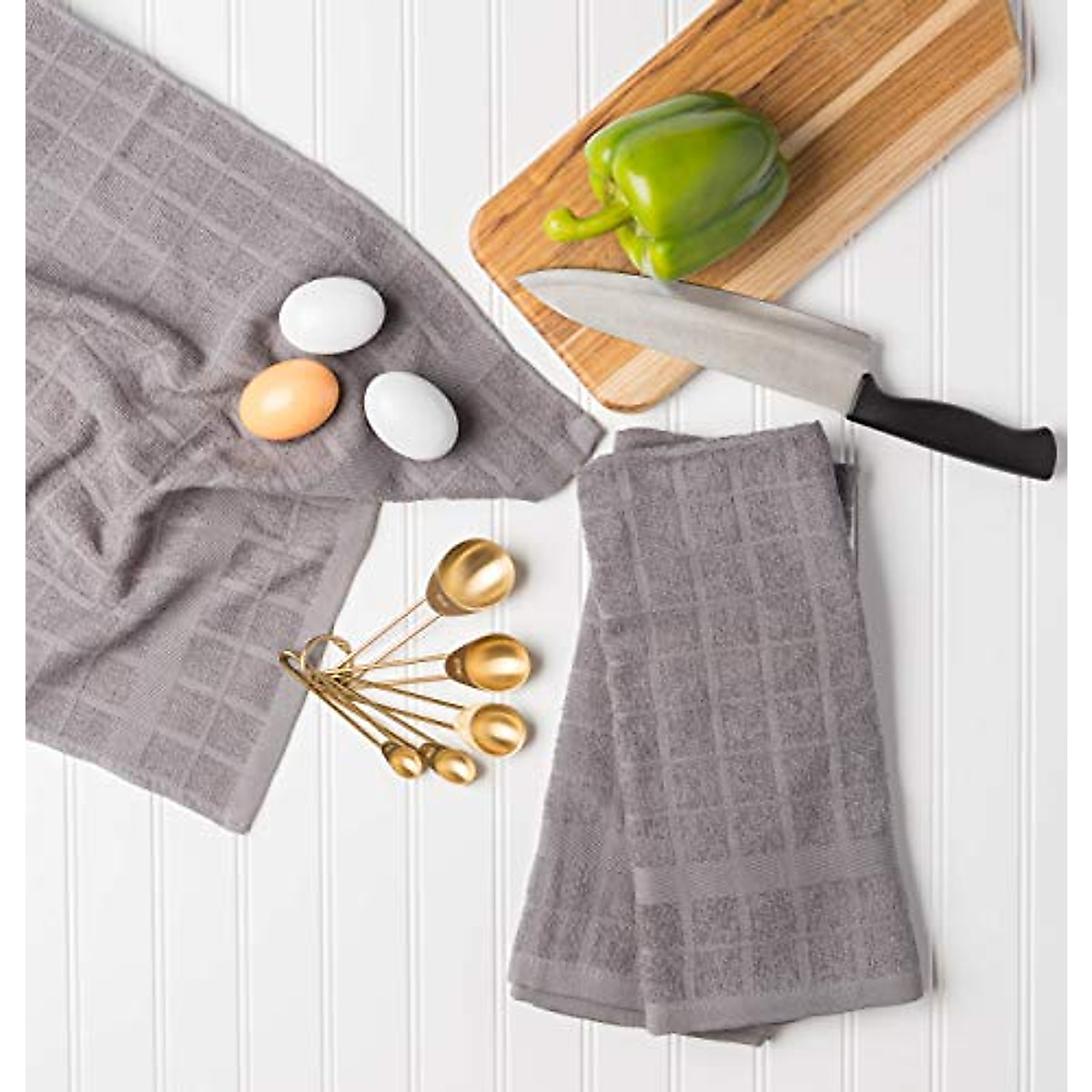 DII Basic Terry Collection Windowpane Dishtowel Set, 16x26, GraySolid, 4 Piece