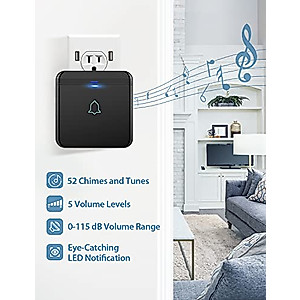 Wireless Doorbell, AVANTEK D-3B Waterproof Door Chime Kit Operating at over 1300 Feet with 2 Plug-In Receivers, 52 Melodies, CD Quality Sound and LED Flash