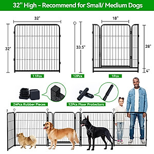 Kfvigoho Dog Playpen Outdoor Extra Wide 12 Panels Heavy Duty Dog Fence 32" Height Anti-Rust with Doors Portable for RV Camping Yard, Total 32FT, 79 Sq.ft, Snowy Black