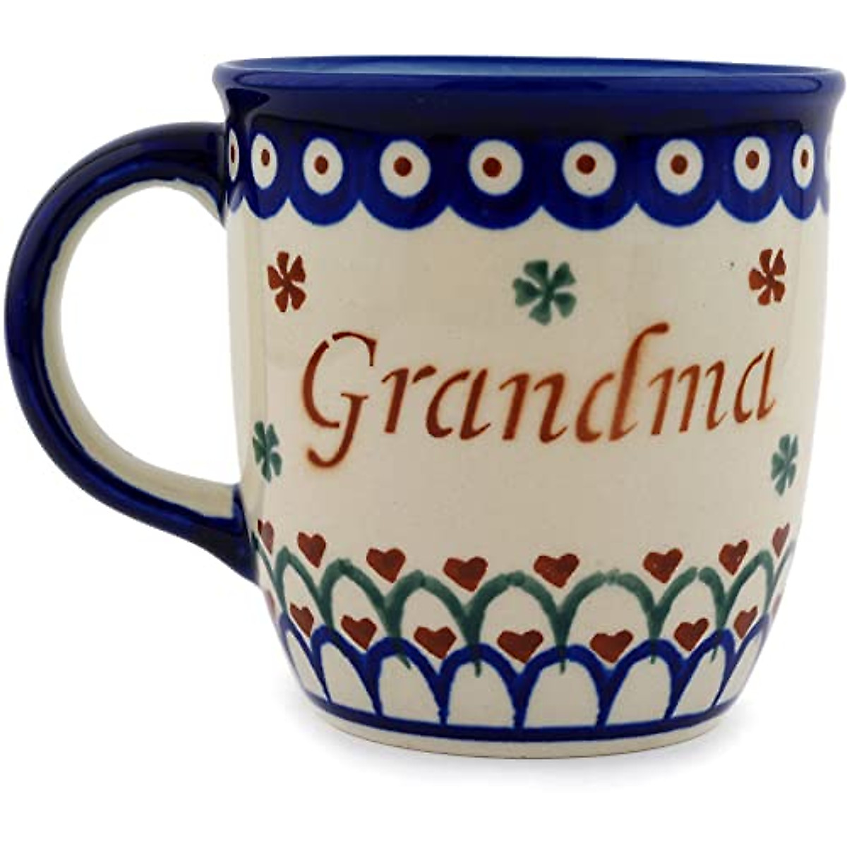 Polish Pottery 11 oz Babcia - Grandma Mug (Hearts And Flowers Theme) + Certificate of Authenticity