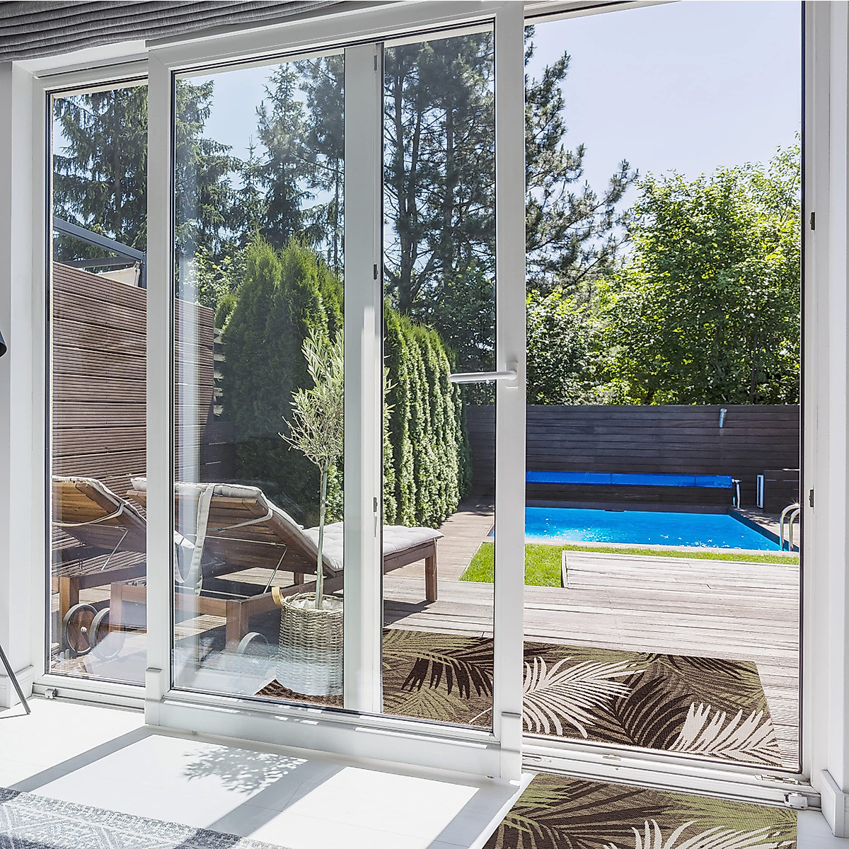 GAD Yarpeq Premium Tropical Palm Tree Leaves Indoor Outdoor Area Rug (Brown-Green, 2'7"x 3'3" Mat)