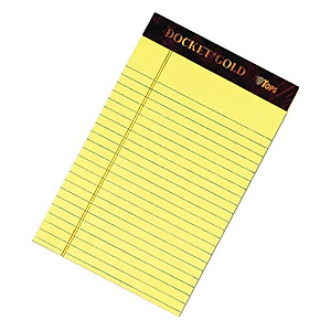 Tops™ Docket Gold™ Premium Writing Pads, 5" x 8", Jr. Legal Rule, Canary, 50 Sheets Per Pad, Pack Of 6 Pads