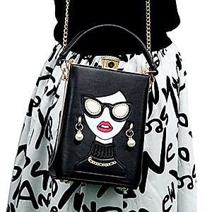 KUANG! Women Novelty Lady Face Shoulder Bags Funky PU Leather Top Handle Satchel Handbags Clutch Purse for Women