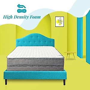 Nutan 11-inch Firm Eurotop Foam Mattress with Box Spring, Double Sided Mattresses with Encased Bed Foams, Fully Assembled Bedding with Black Border and White Top, Full XL